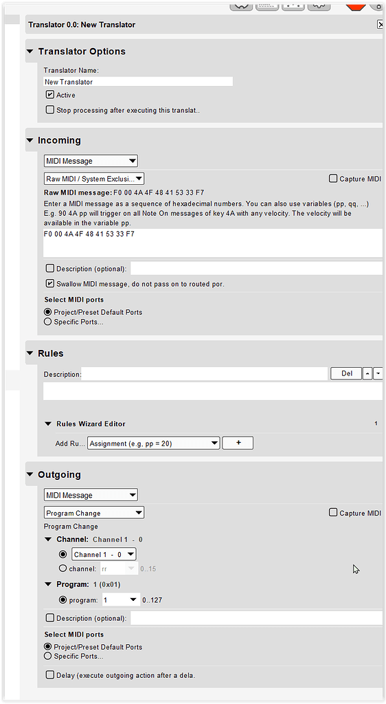 Trigger action when specific sys ex data is received - Bome Forum